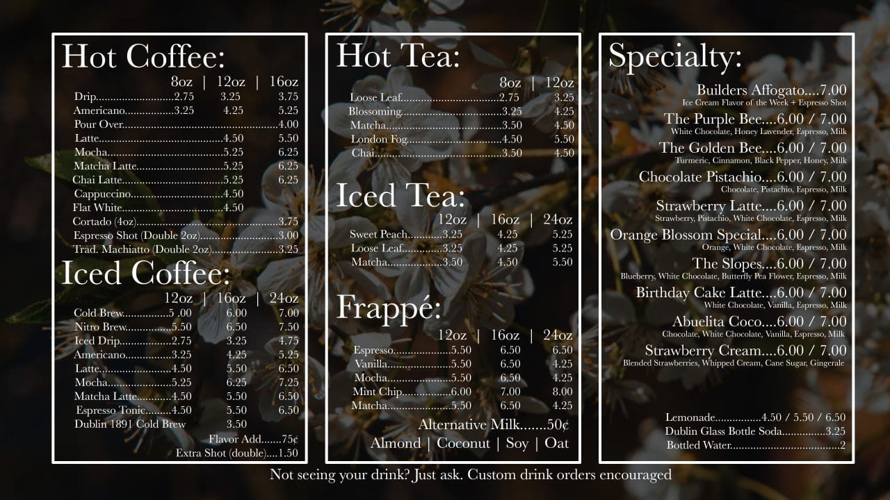 Menu | The Coffee Builders - Phoenix, AZ